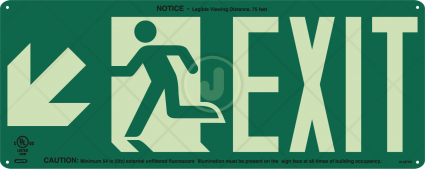 Jalite UL924 Listed EXIT Sign with ISO Symbol and Arrow Down Left ...